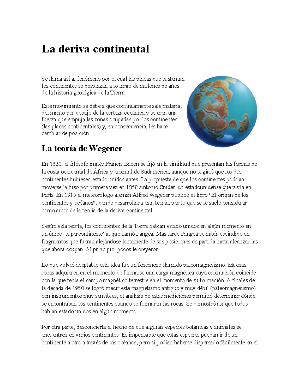 Apunte La deriva continental - La deriva continental Se llama así al ...