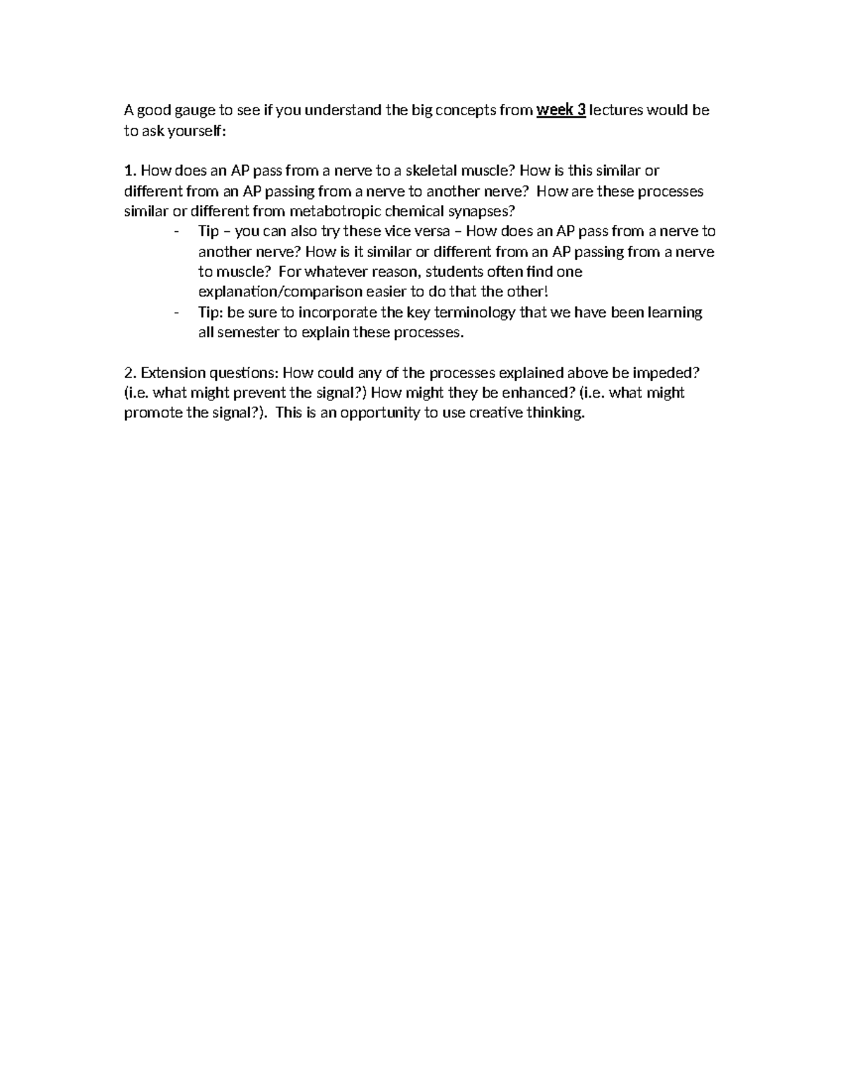 Thinking questions - end of week 3 - A good gauge to see if you ...