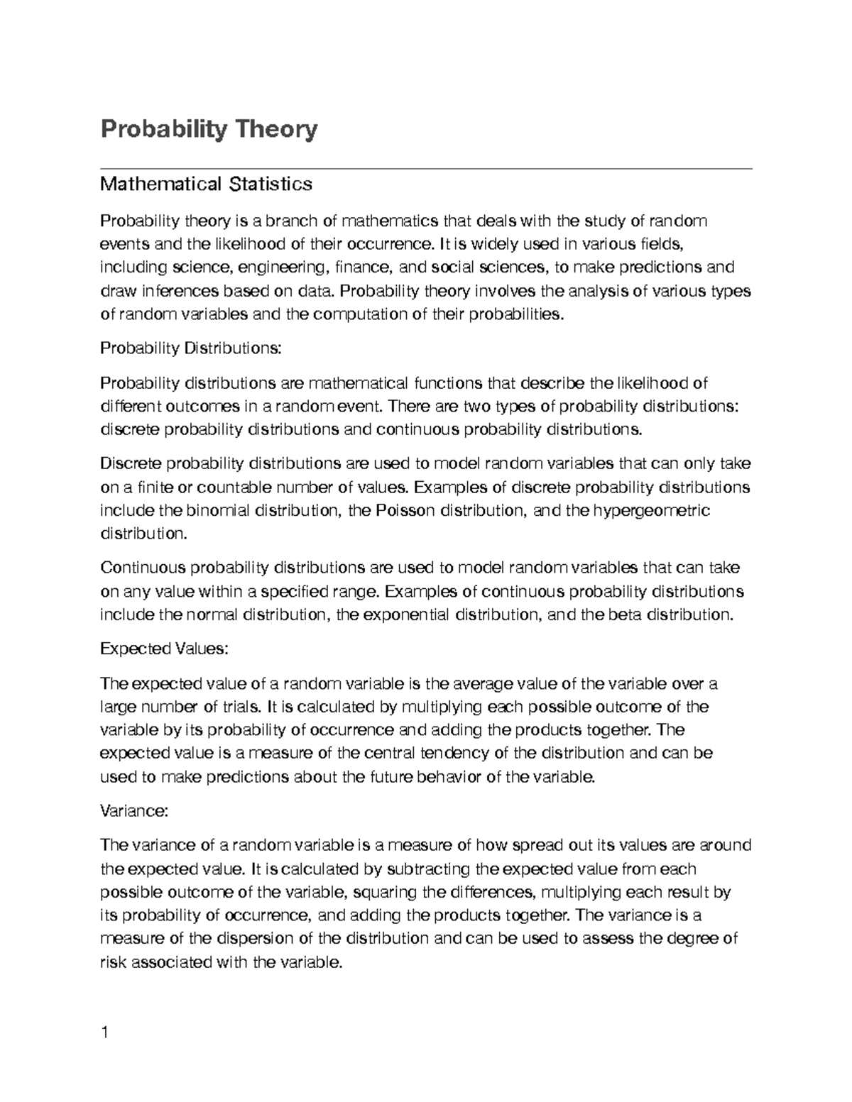 Probability Theory - Probability Theory Mathematical Statistics ...