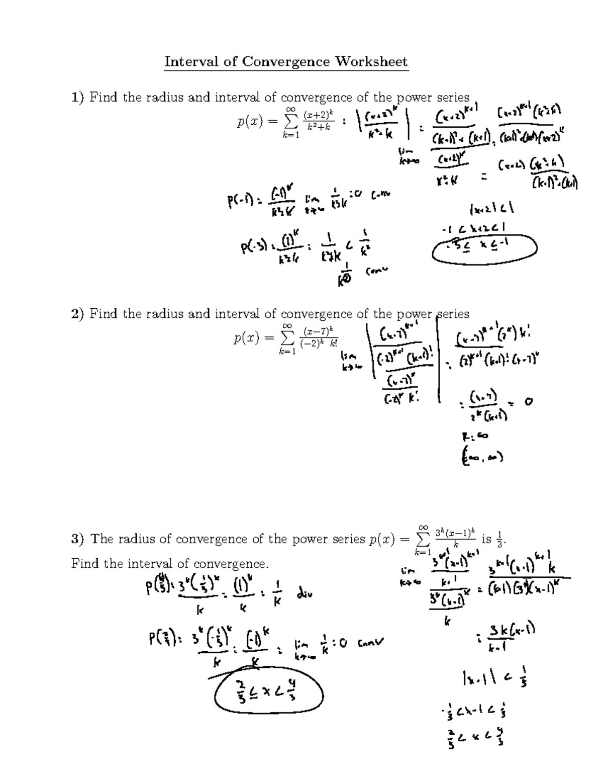 Interval+of+Convergence+Worksheet - Interval of Convergence Worksheet 1 ...