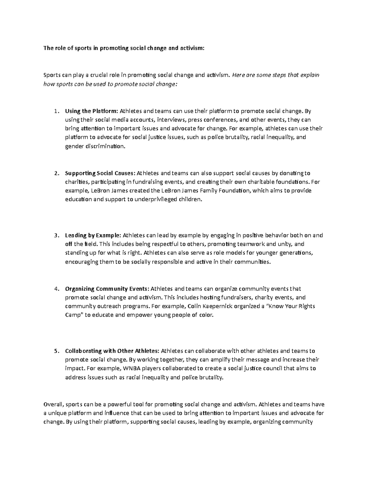 The role of sports in promoting social change and activism - Here are ...