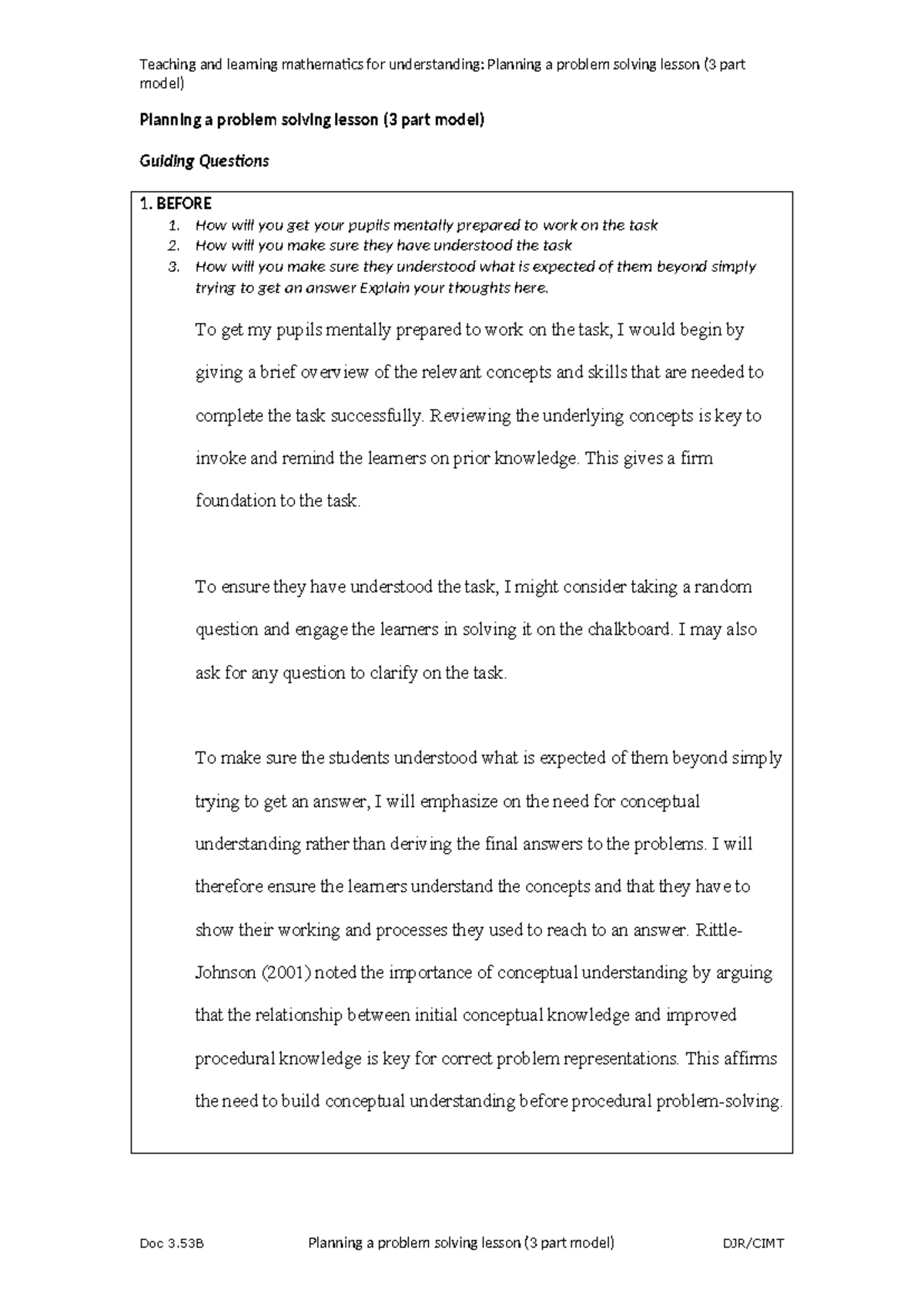 3.53B Planning a problem solving lesson Complete - Teaching and ...
