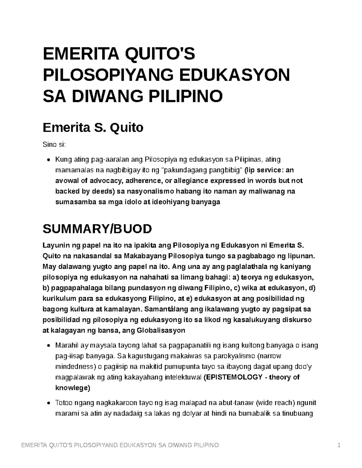 Emerita Quitos Pilosopiyang Edukasyon SA Diwang Pilipino - EMERITA ...