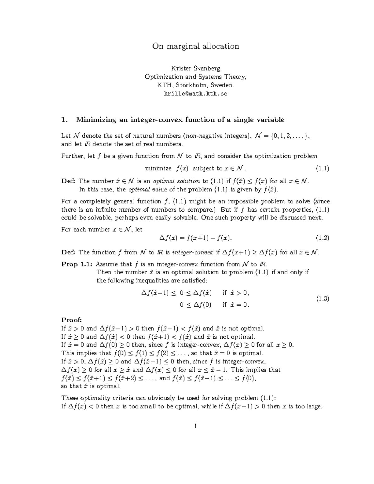 Malloc 09 - On marginal allocation Krister Svanberg Optimization and Systems Theory, KTH ...