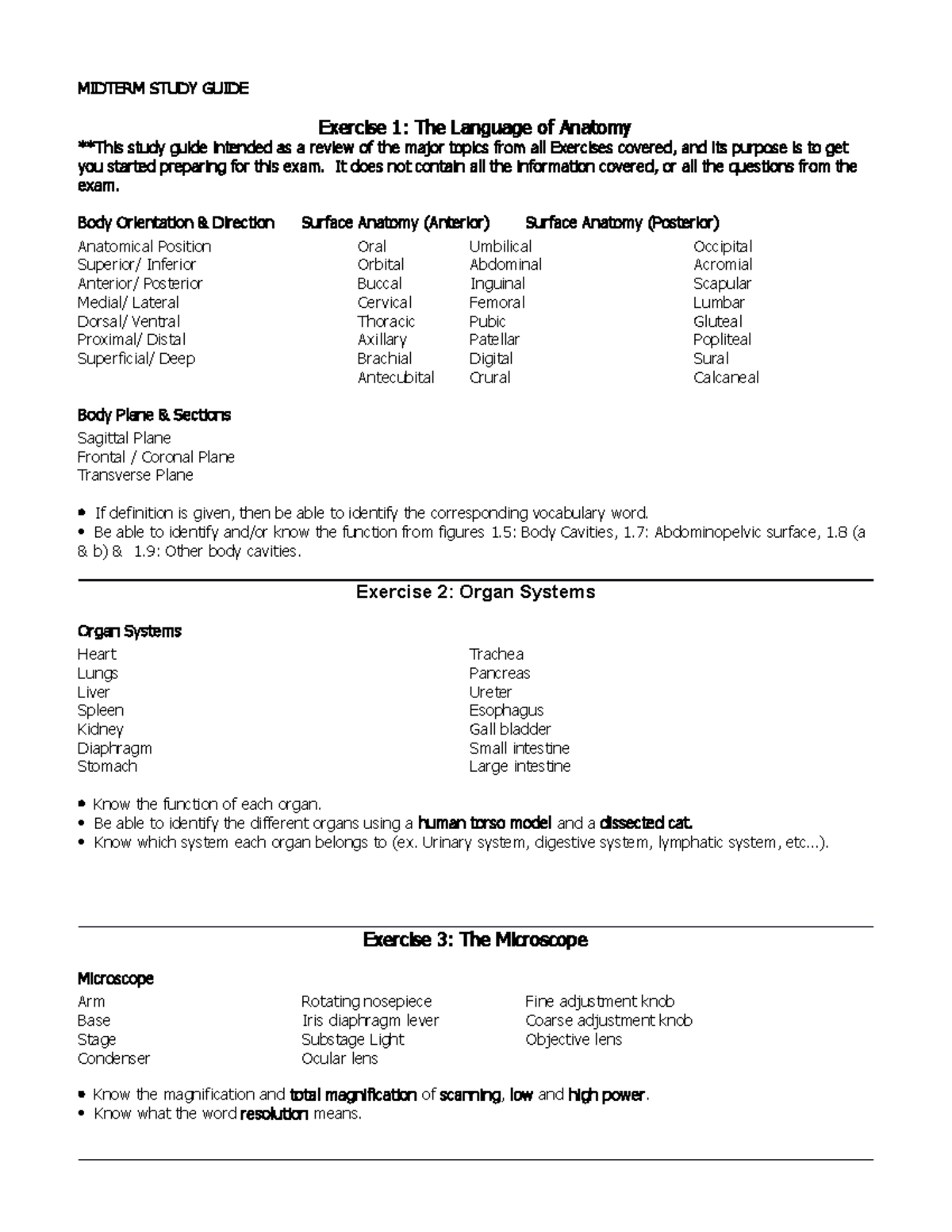 2401 Midterm Study Guide MIDTERM STUDY GUIDE Exercise 1 The