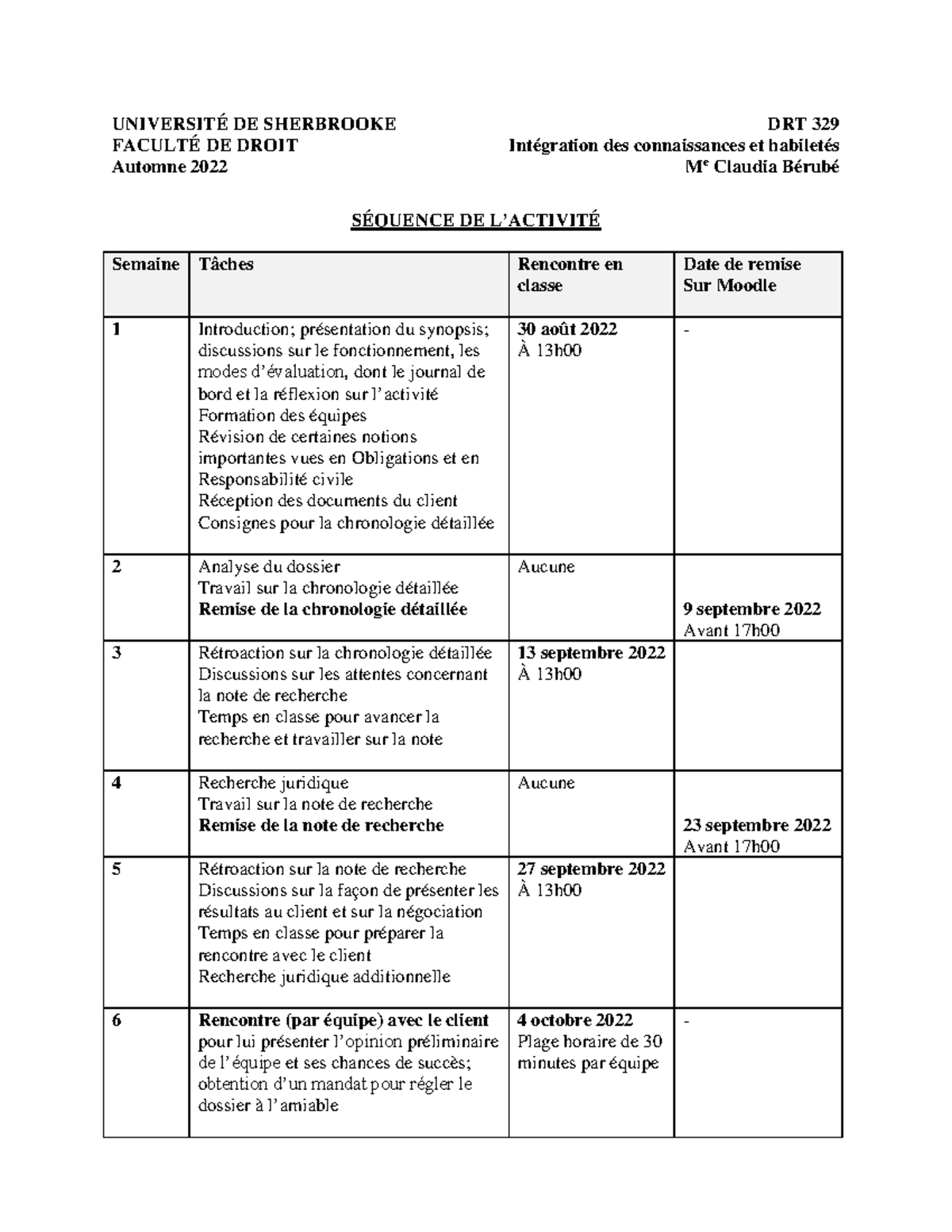 Synopsis - Me Claudia Bérubé - UNIVERSITÉ DE SHERBROOKE DRT 329 FACULTÉ ...