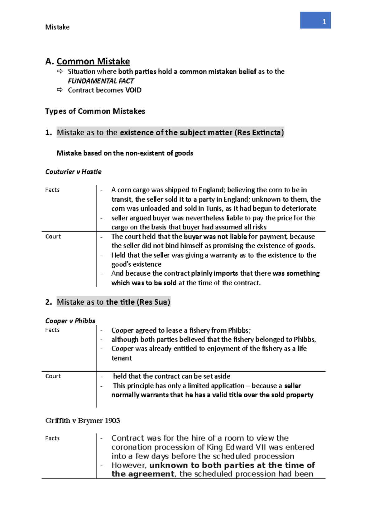 Mistake - exam notes - 1 Mistake A. Common Mistake Situation where both ...