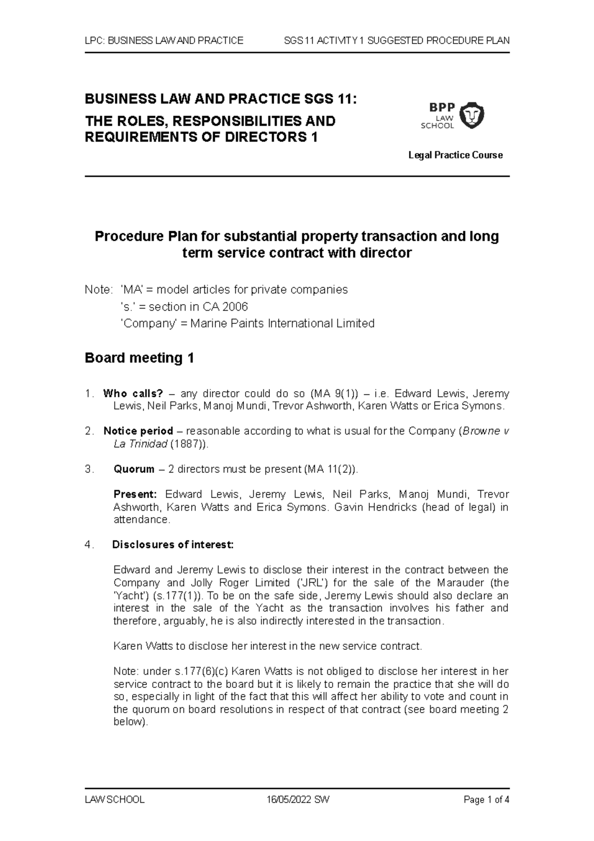 BLP SGS 11 Activity 1 Procedure Plan 2022-23 - LPC: BUSINESS LAW AND PRACTICE SGS 11 ACTIVITY 1 ...