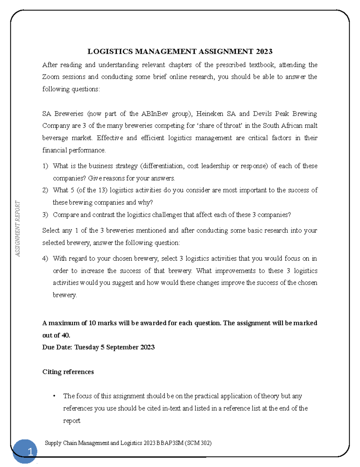 BBAP3SM SCM 302)- Logistics Management assignment (2023) - LOGISTICS ...