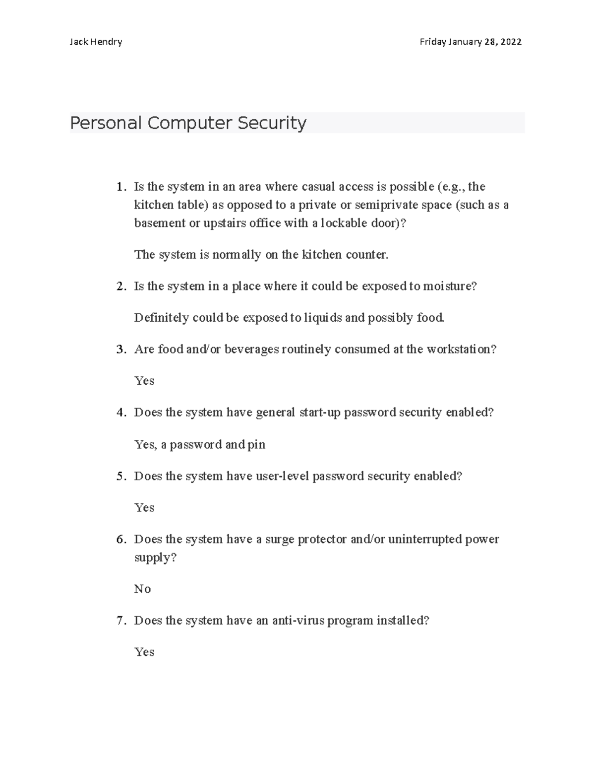 Unit 5 comp210 questioner - Jack Hendry Friday January 28, 202 2 ...