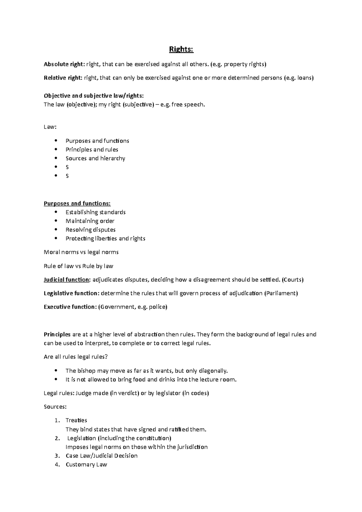 Law notes - Rights: Absolute right: right, that can be exercised ...