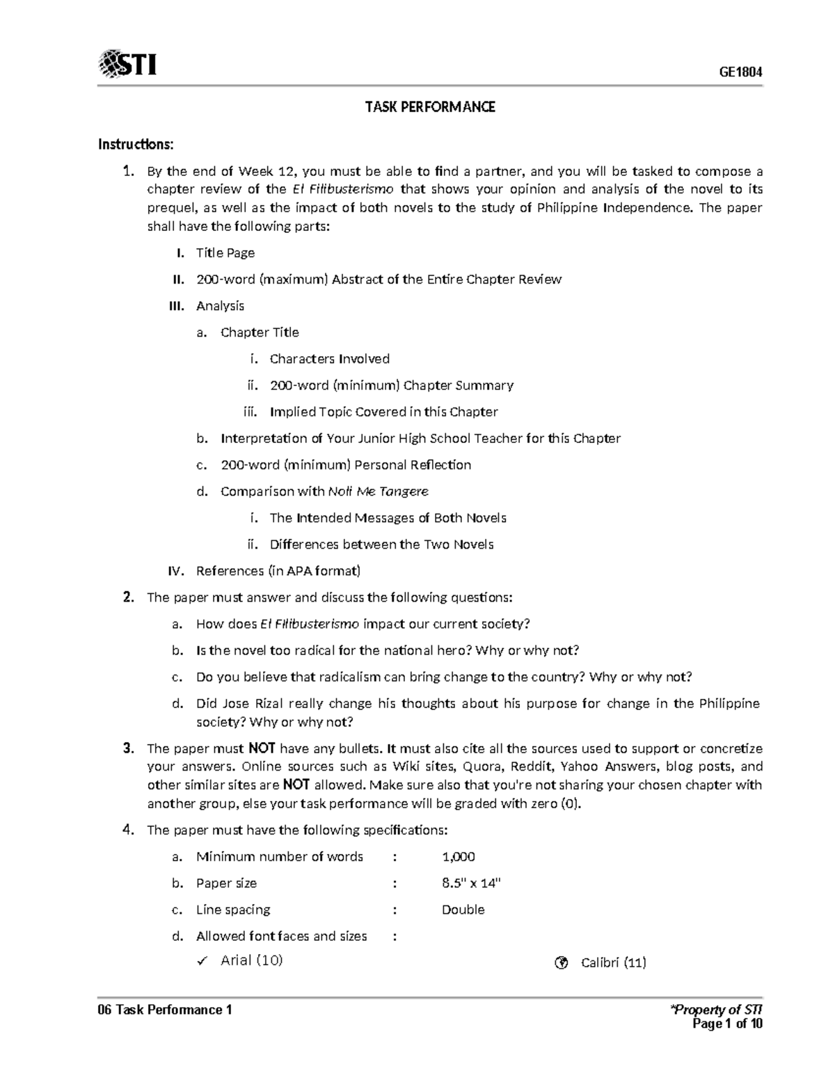 06 Task Performance 1 - .... - 06 Task Performance 1 *Property of STI ...