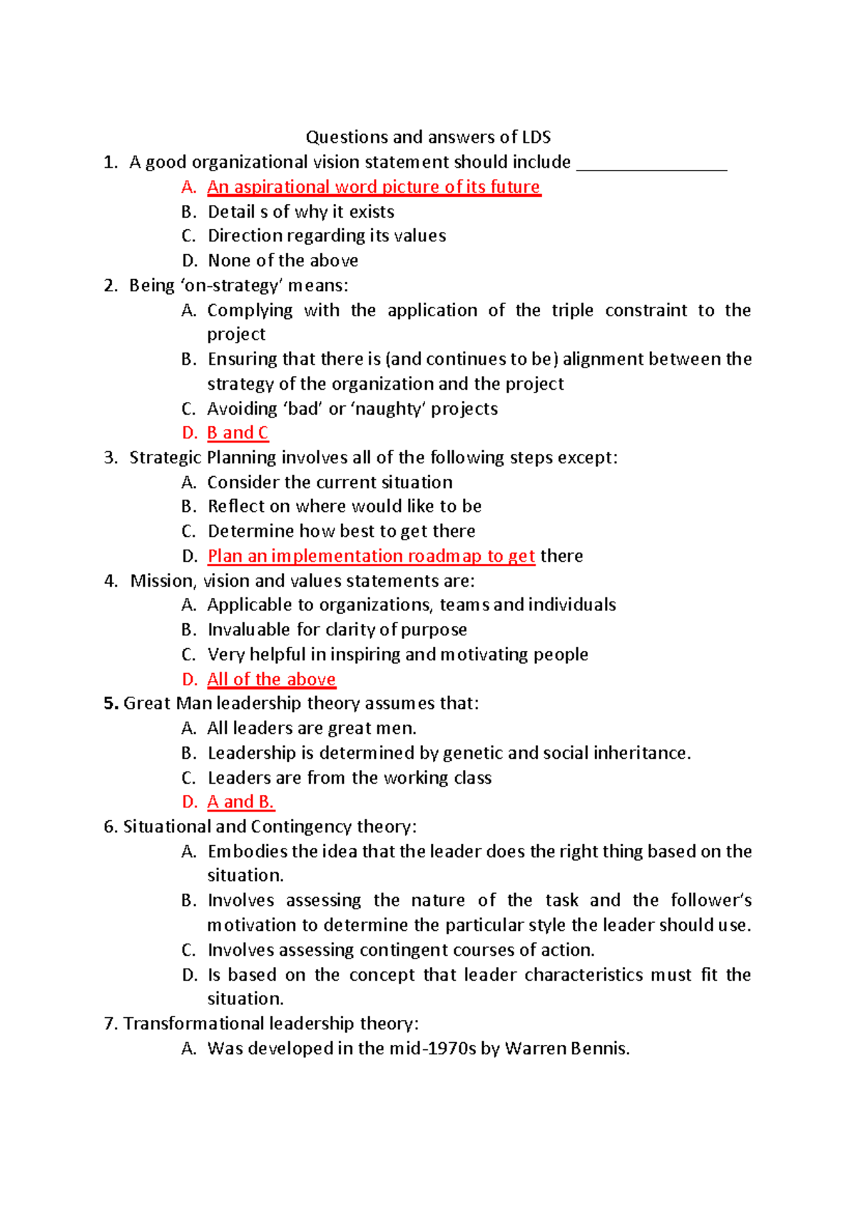 Questions ON Leadership - Questions and answers of LDS A good ...