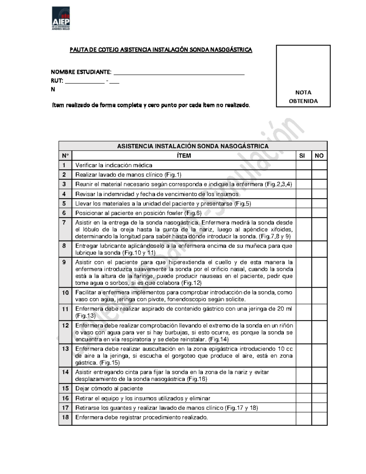 Pauta de Cotejo Asistencia InstalacióN Sonda Nasogá Strica - PAUTA DE ...