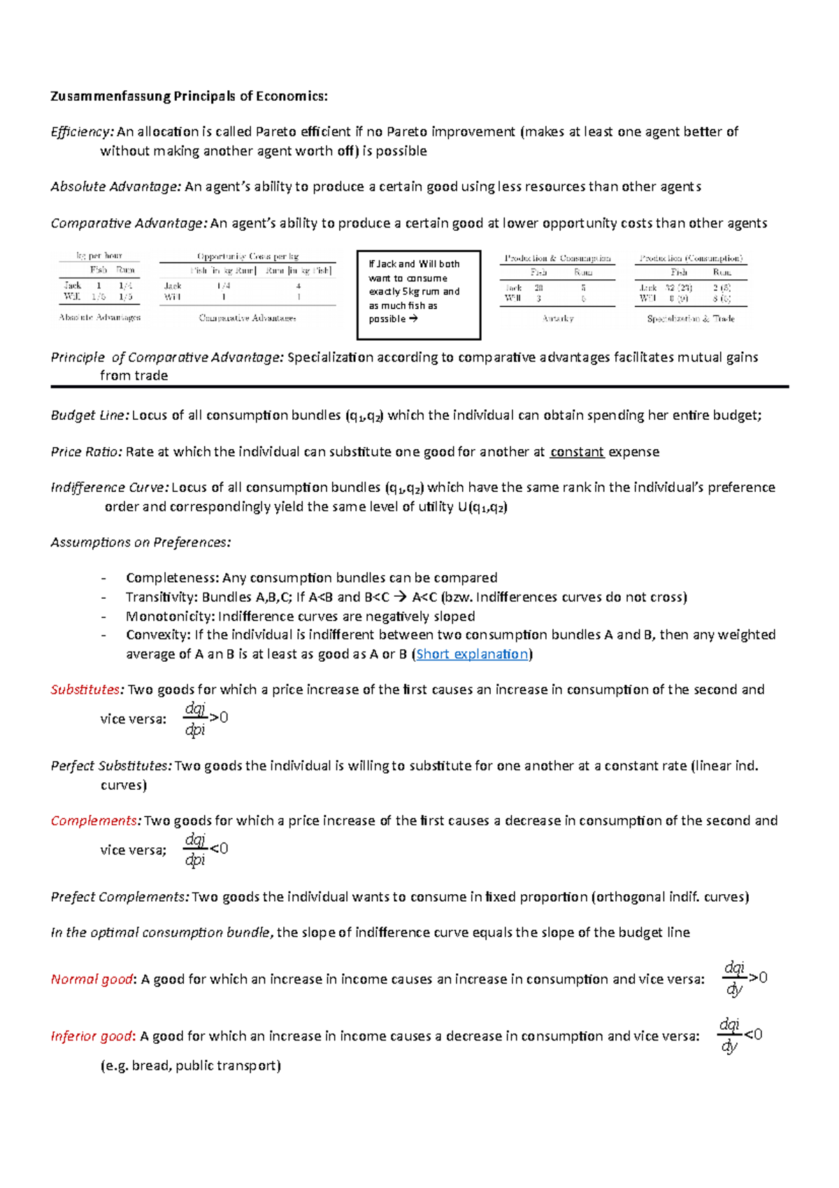 Summary Klausur - Zusammenfassung Principles of Economics - If Jack and ...