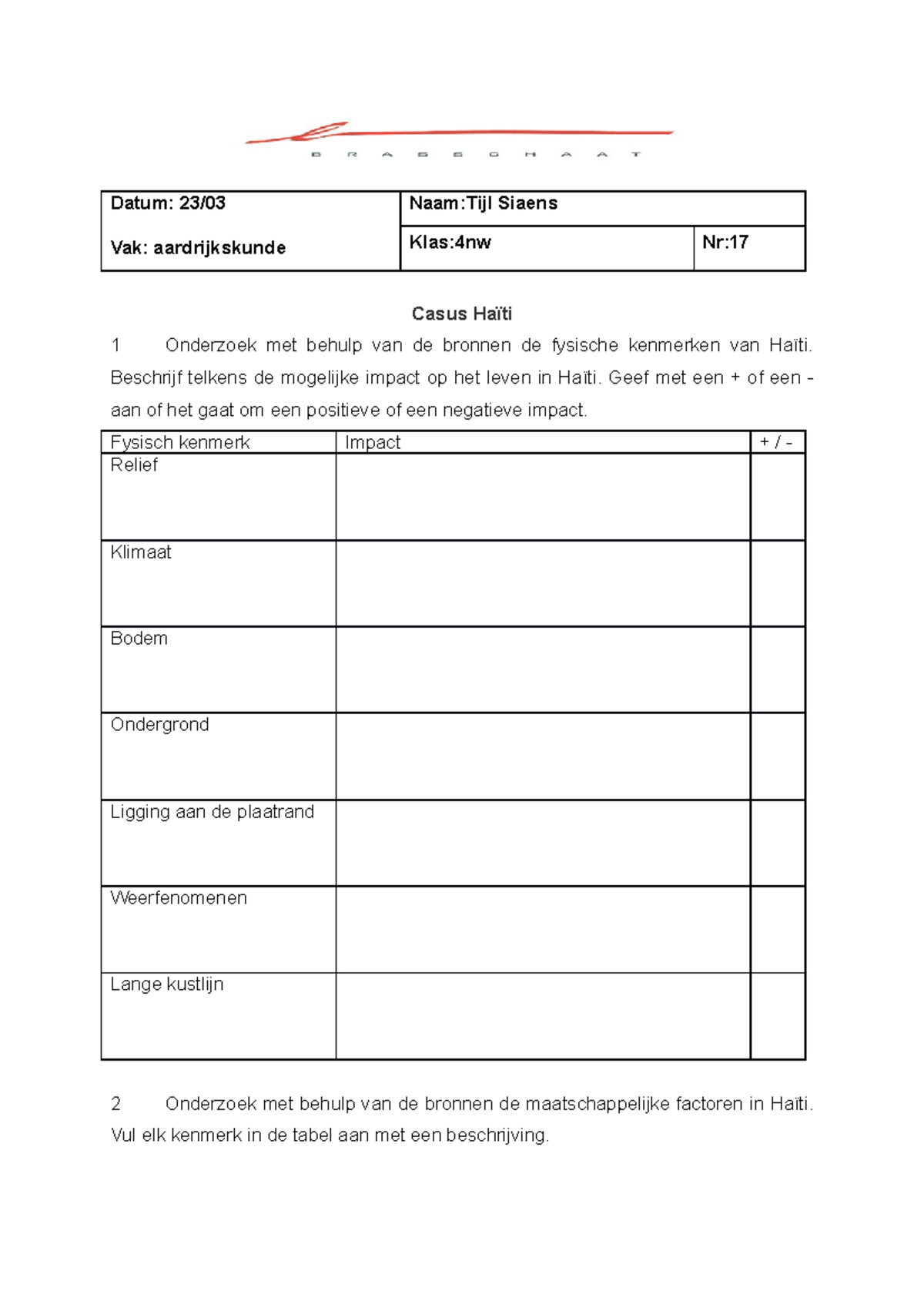 Casus Haïti - v hv vhnv - Datum: 23/ Vak: aardrijkskunde Naam:Tijl ...