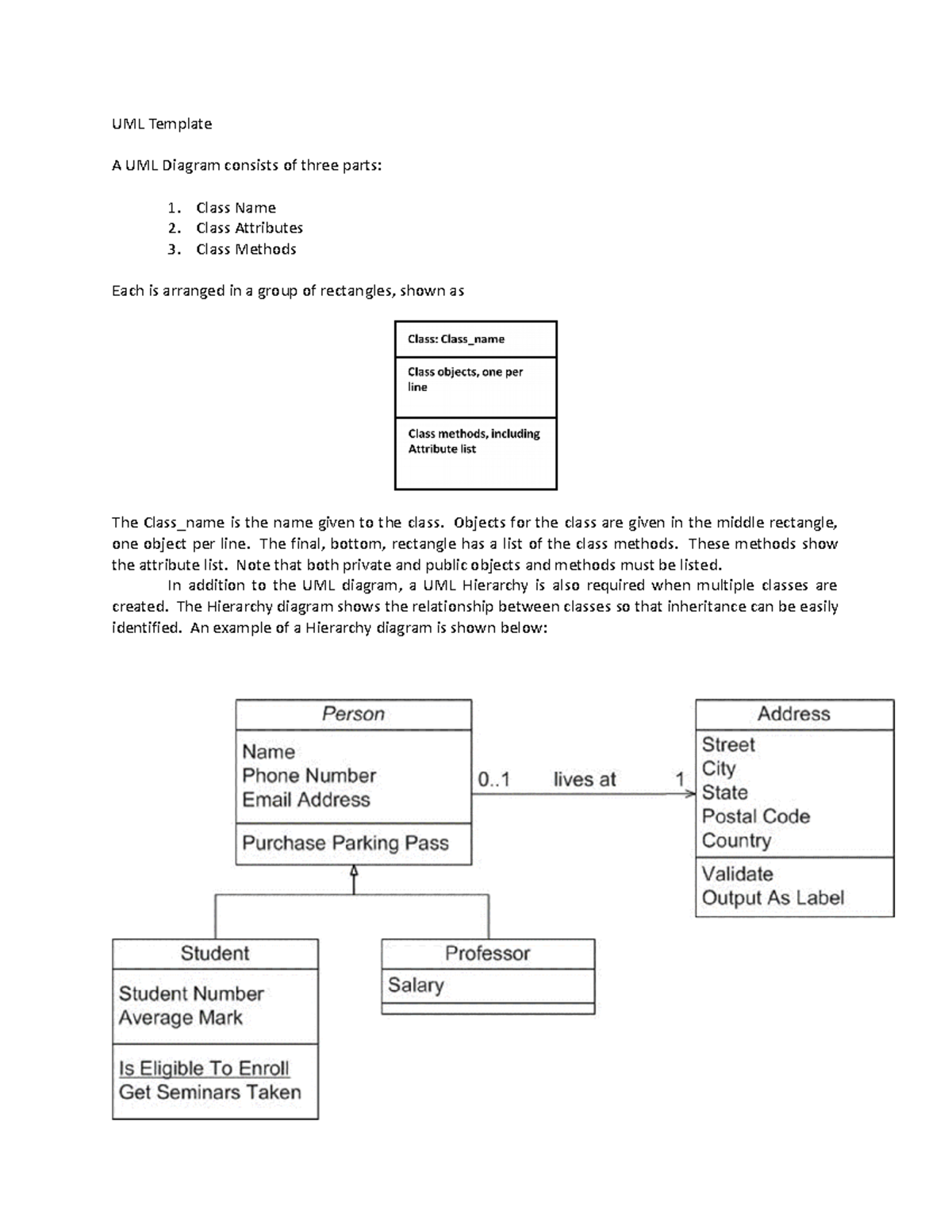 UML Template - Objects for the class are given in the middle rectangle ...