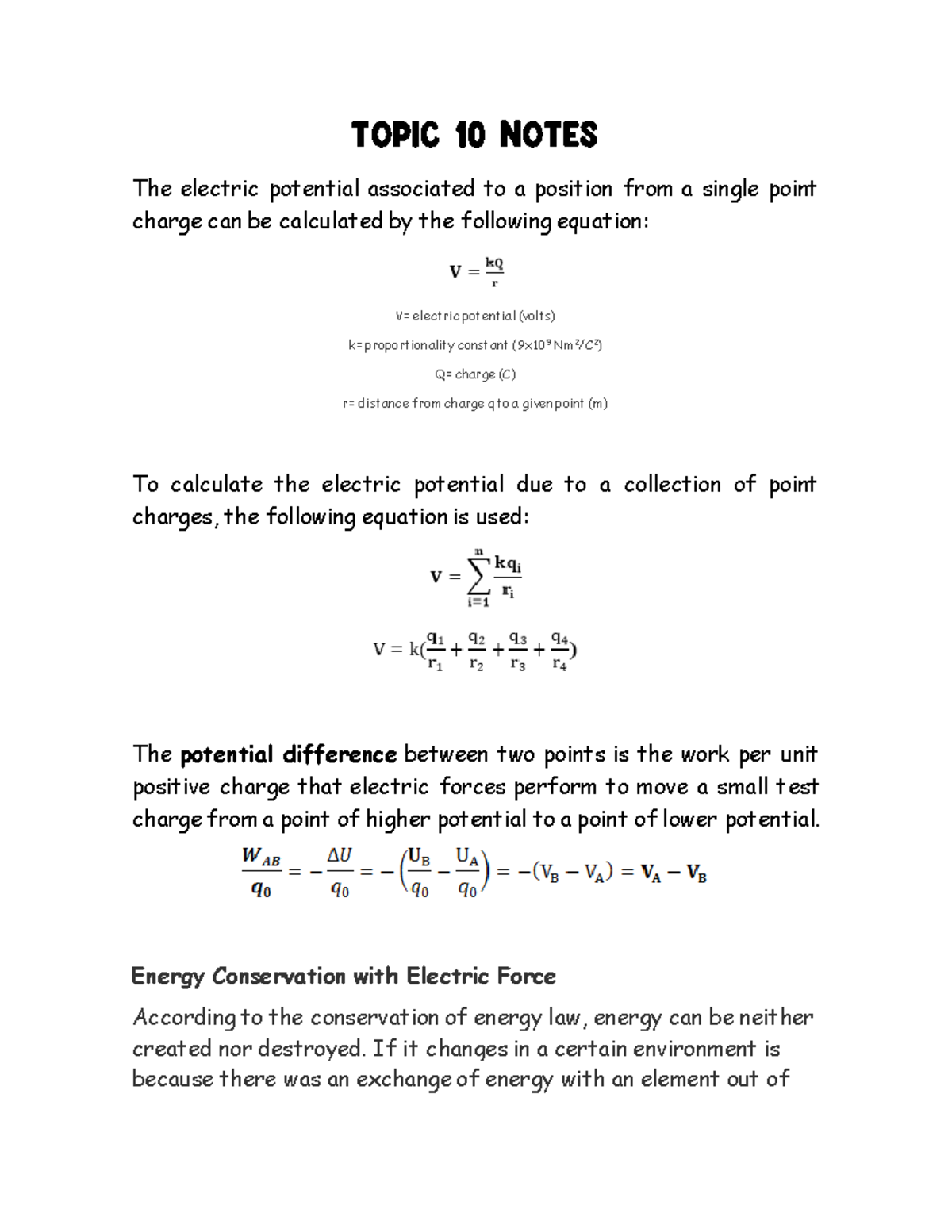 Topic 10 Notes - Notas y ejercicios - Topic 10 Notes The electric ...