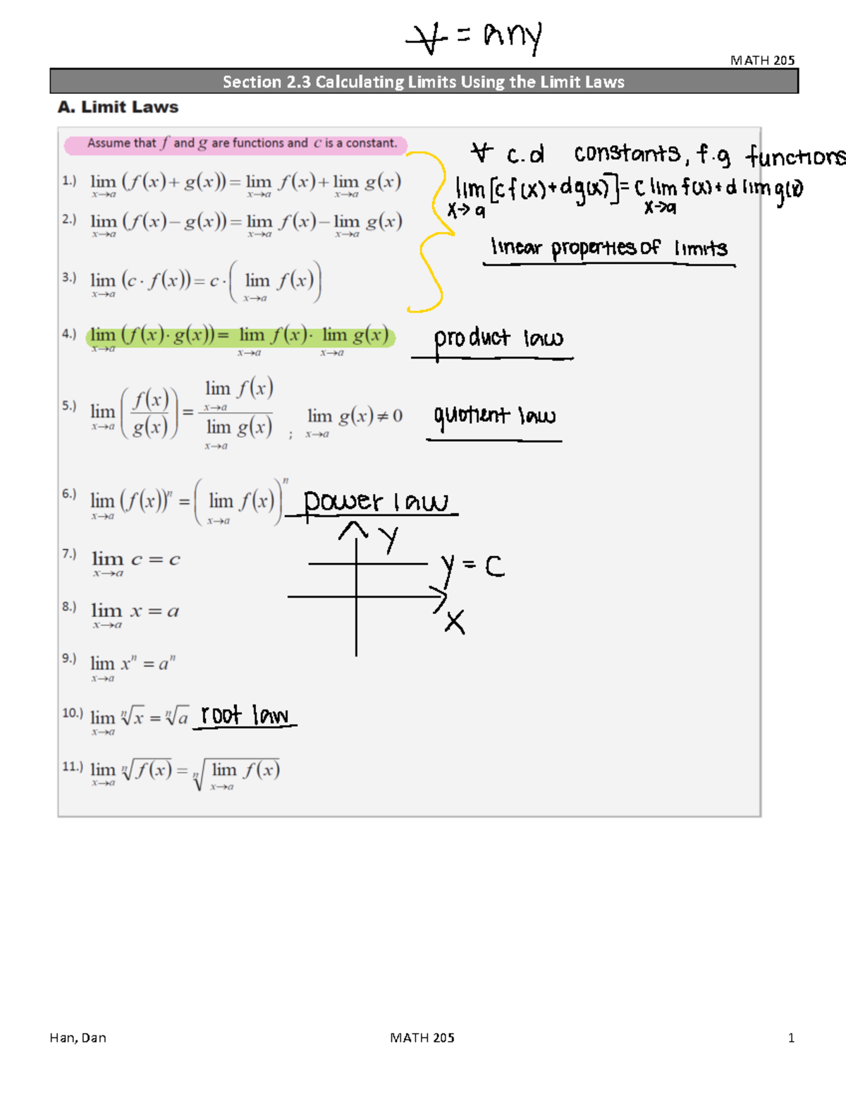 Section 2.3 Calculating Limits Using the Limit Laws - y - C - Studocu