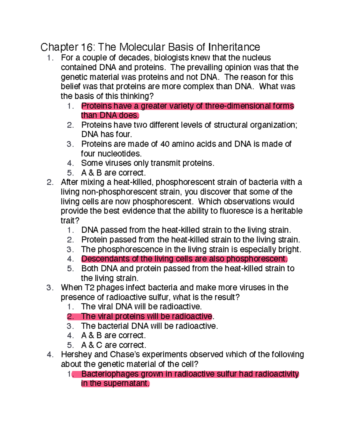 Ch 16, 17.pdf - yes - Chapter 16: The Molecular Basis of Inheritance For a couple of decades ...
