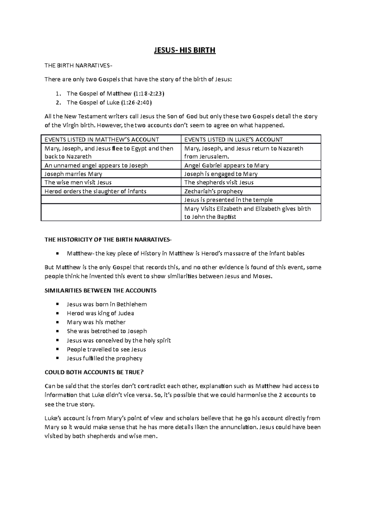 Jesus Birth - essay - JESUS- HIS BIRTH THE BIRTH NARRATIVES- There are ...