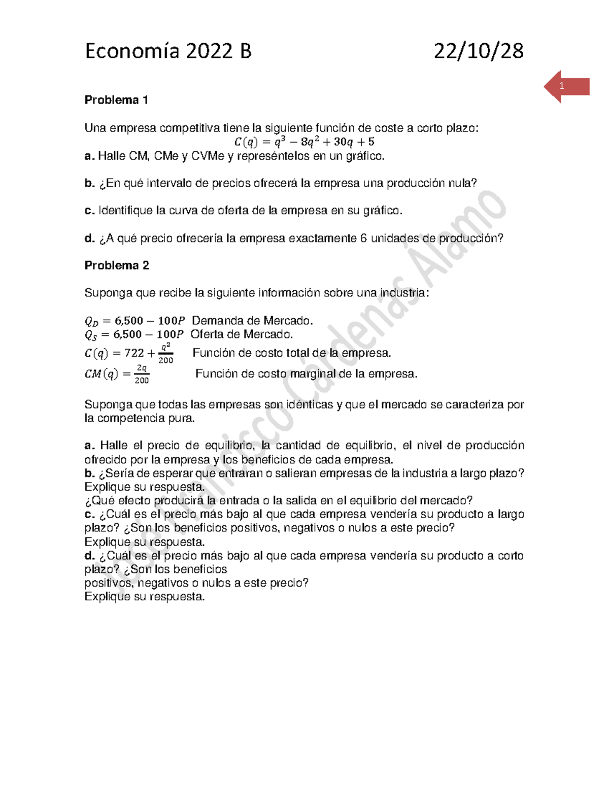 Trabajo 2 221028 - Es un examen o pre examen - EconomÌa 2022 B 22/10/ 1 Problema 1 Una empresa ...