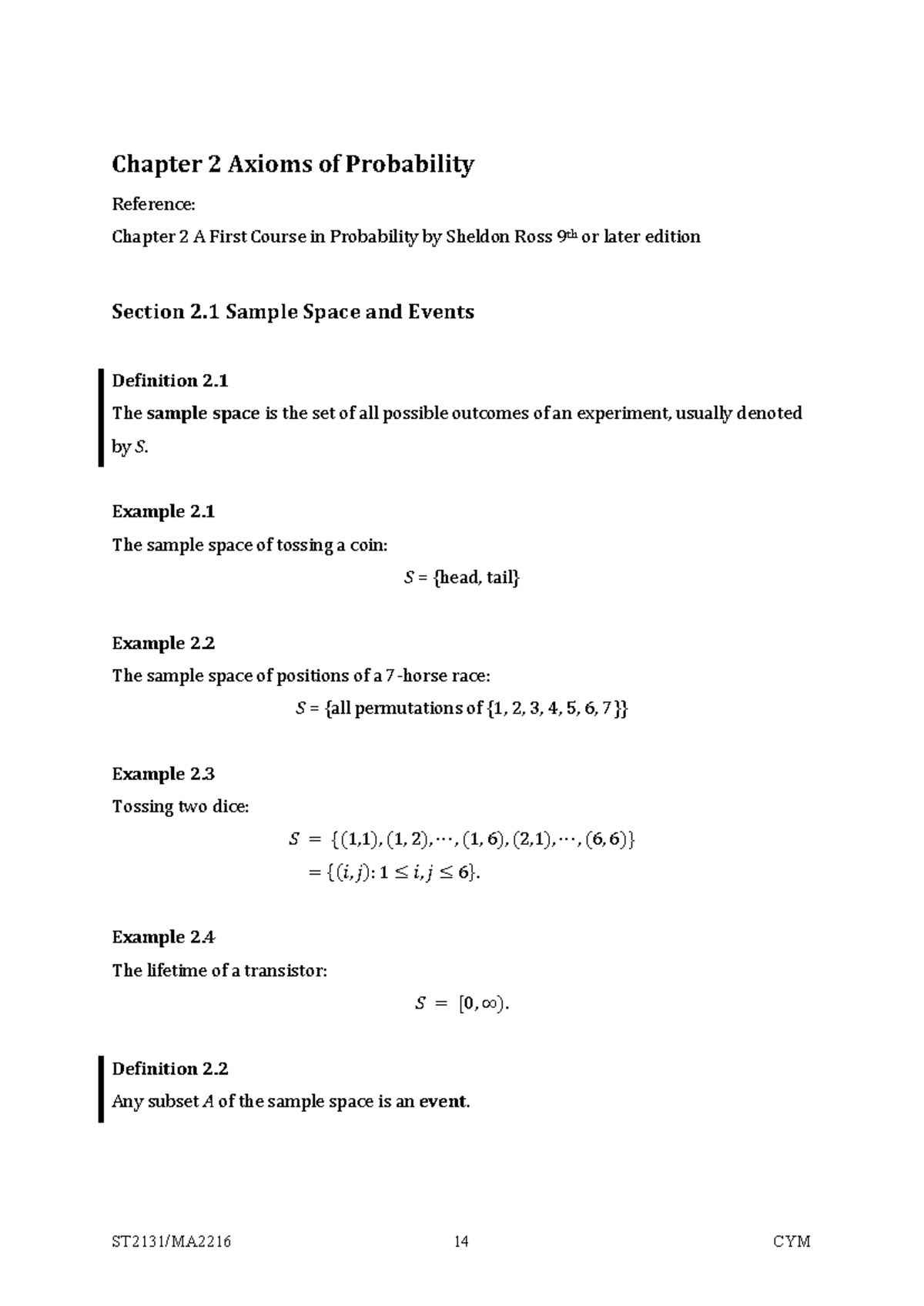 Chapter 2 Axioms of Probability - Chapter 2 Axioms of Probability ...