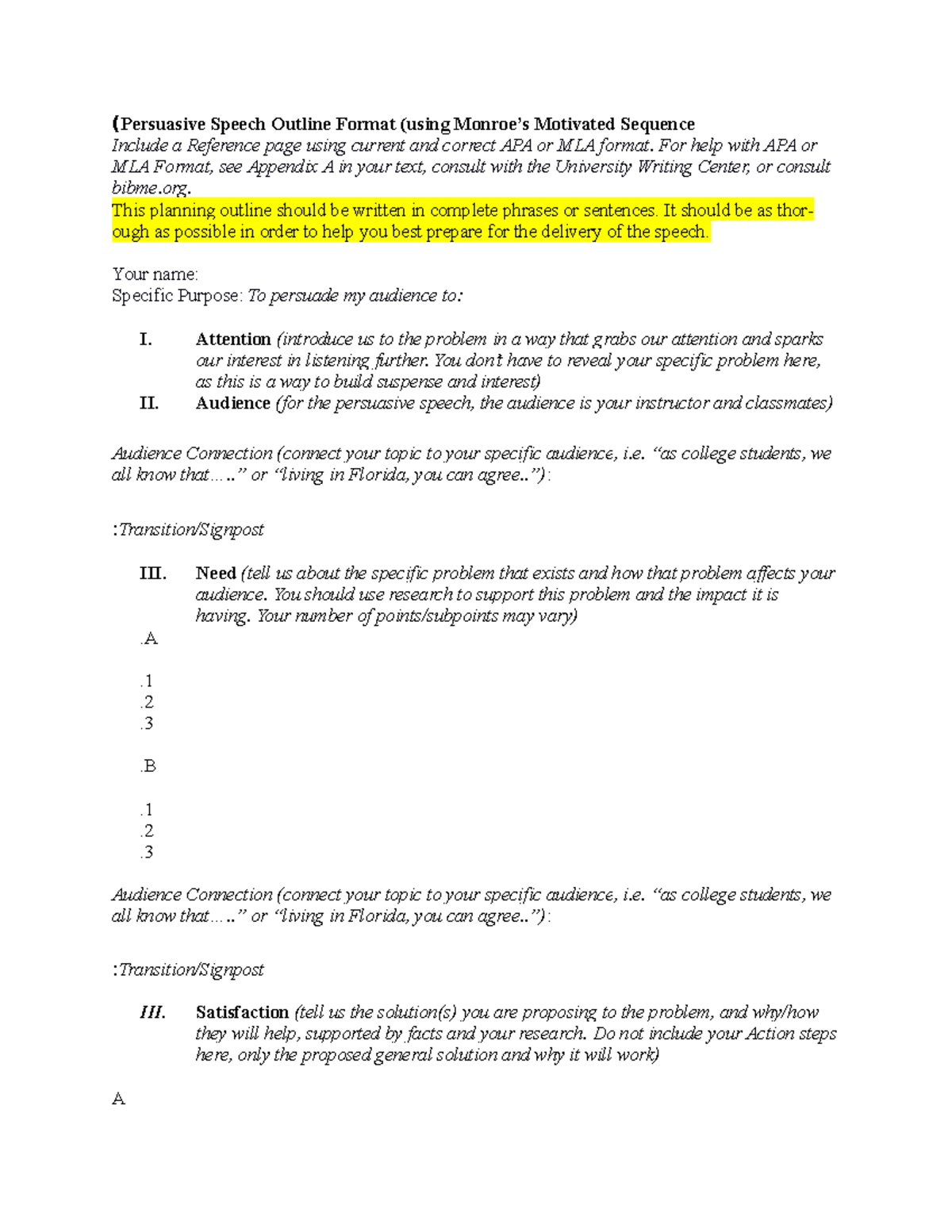 Persuasive Speech Outline Template - (Persuasive Speech Outline Format ...