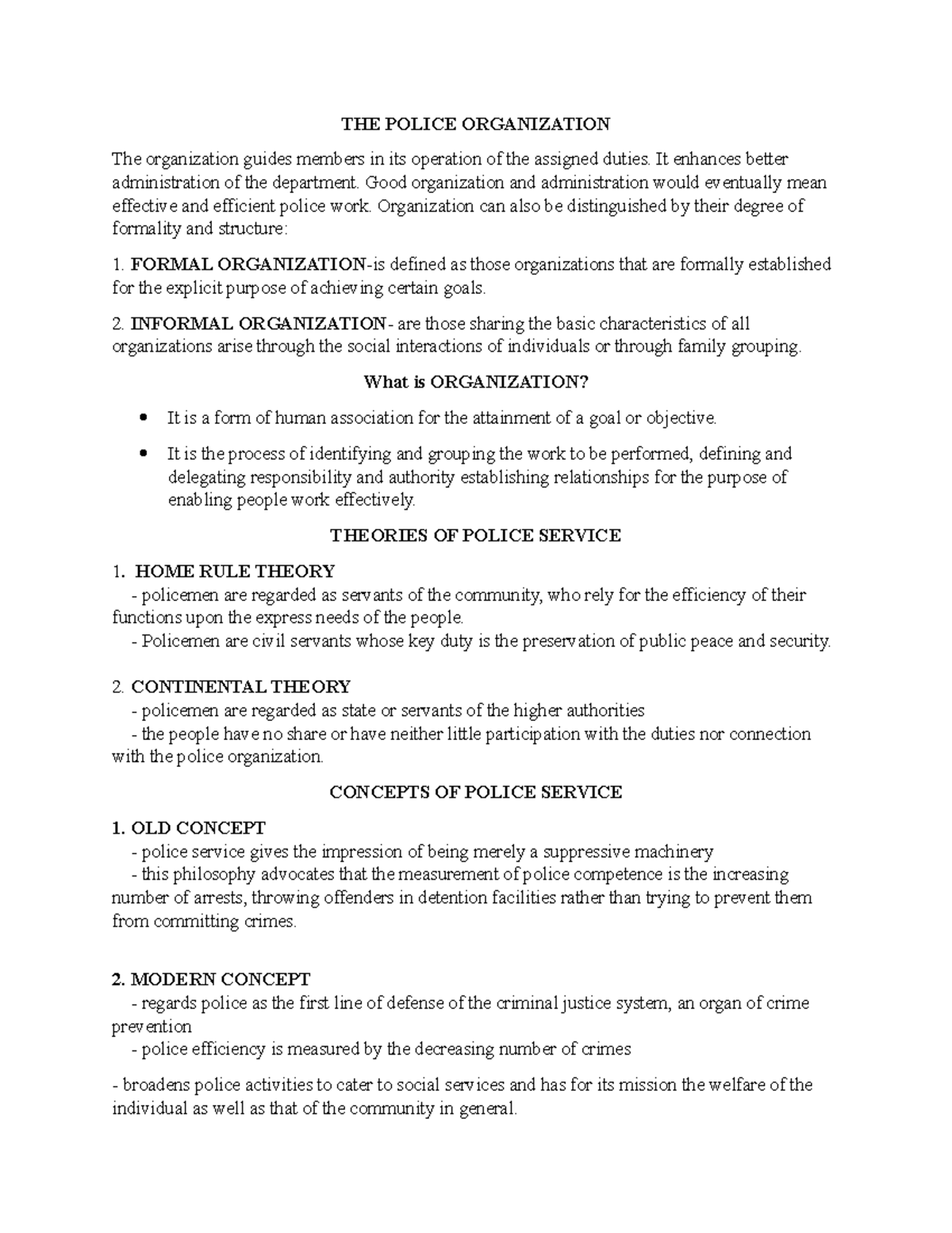 THE Police Organization module 2 - THE POLICE ORGANIZATION The ...