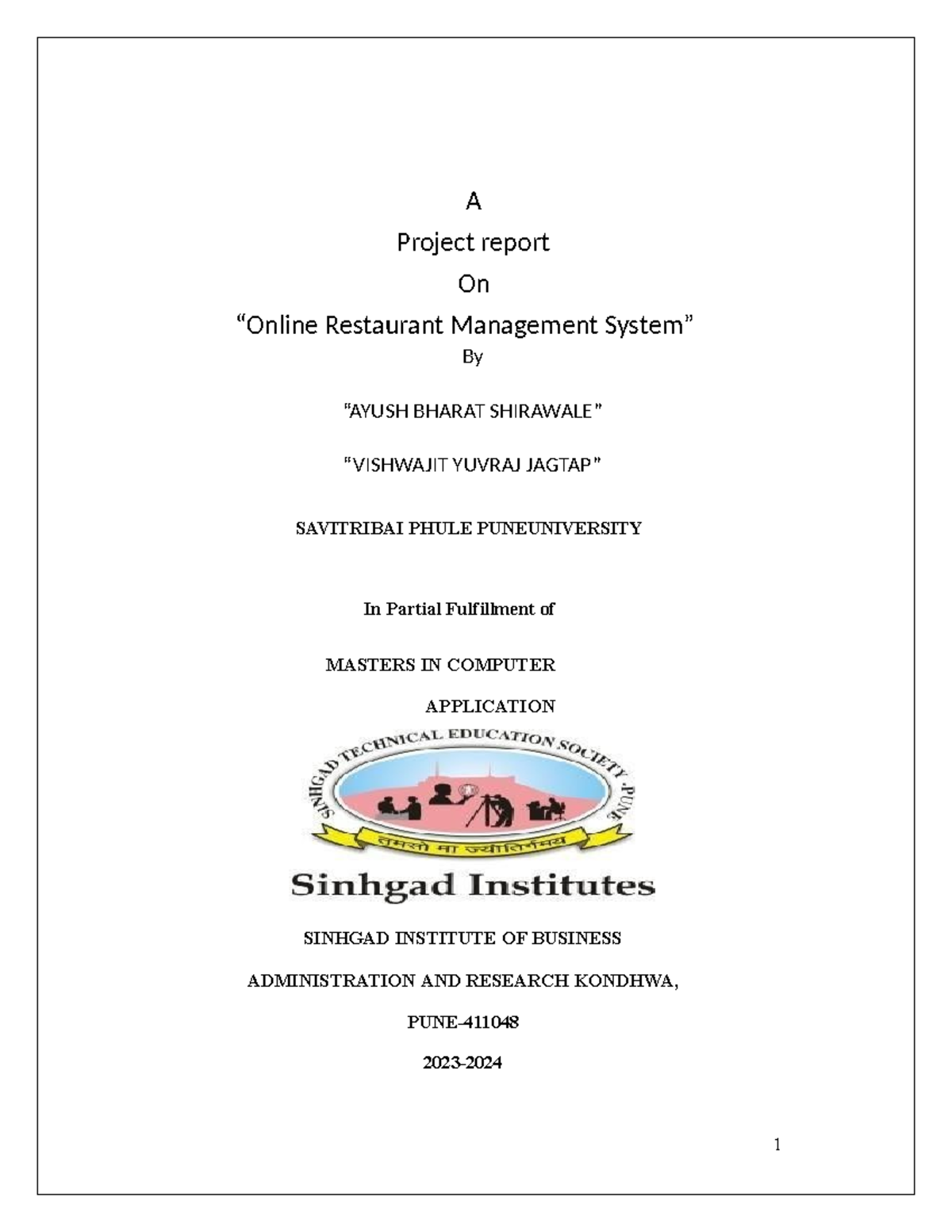 Project report orms - A Project report On “Online Restaurant Management ...
