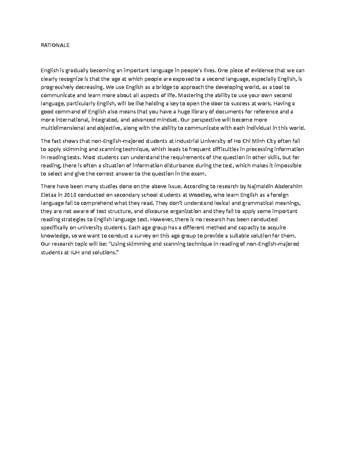 Rationale - ádádasd - RATIONALE English is gradually becoming an ...