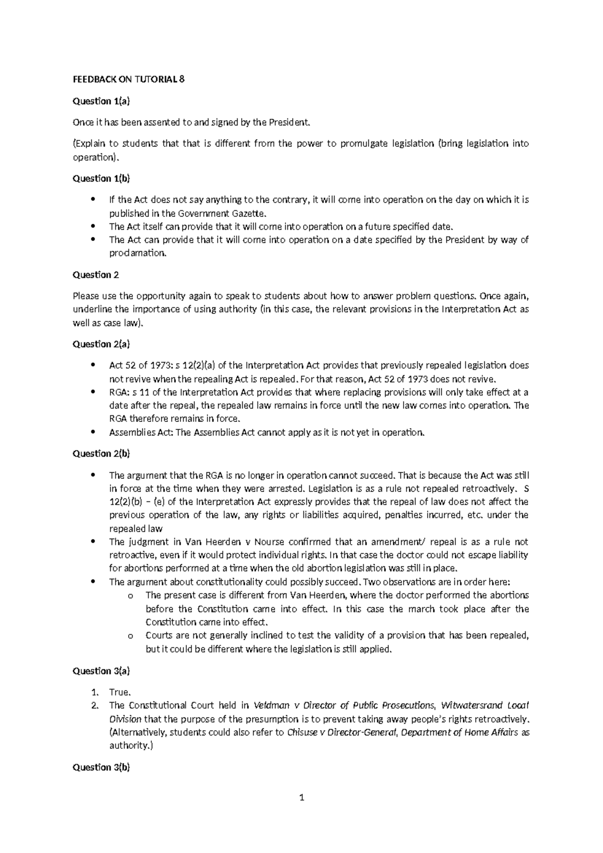 Memo tut 8 sat interp - memorandum for tutorial work - FEEDBACK ON TUTORIAL 8 Question 1(a) Once ...