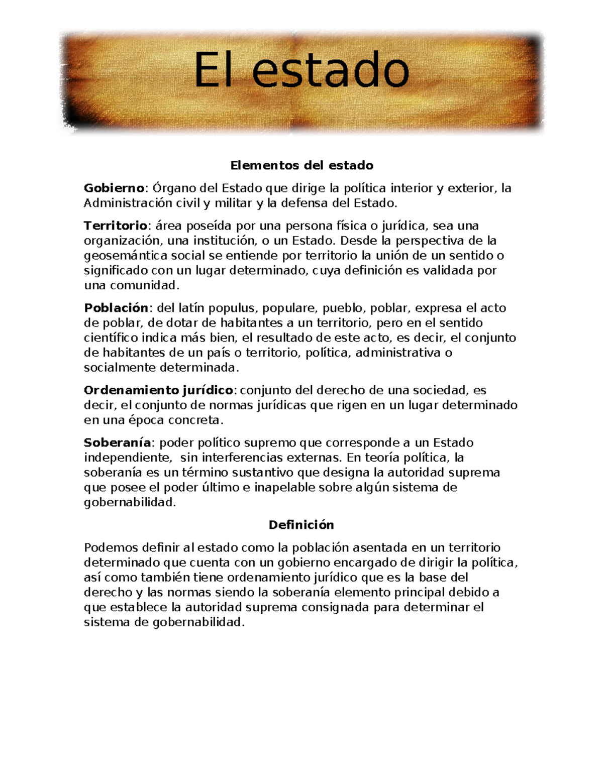 ¿Qué es estado? - Elementos del estado Gobierno: Órgano del Estado que ...