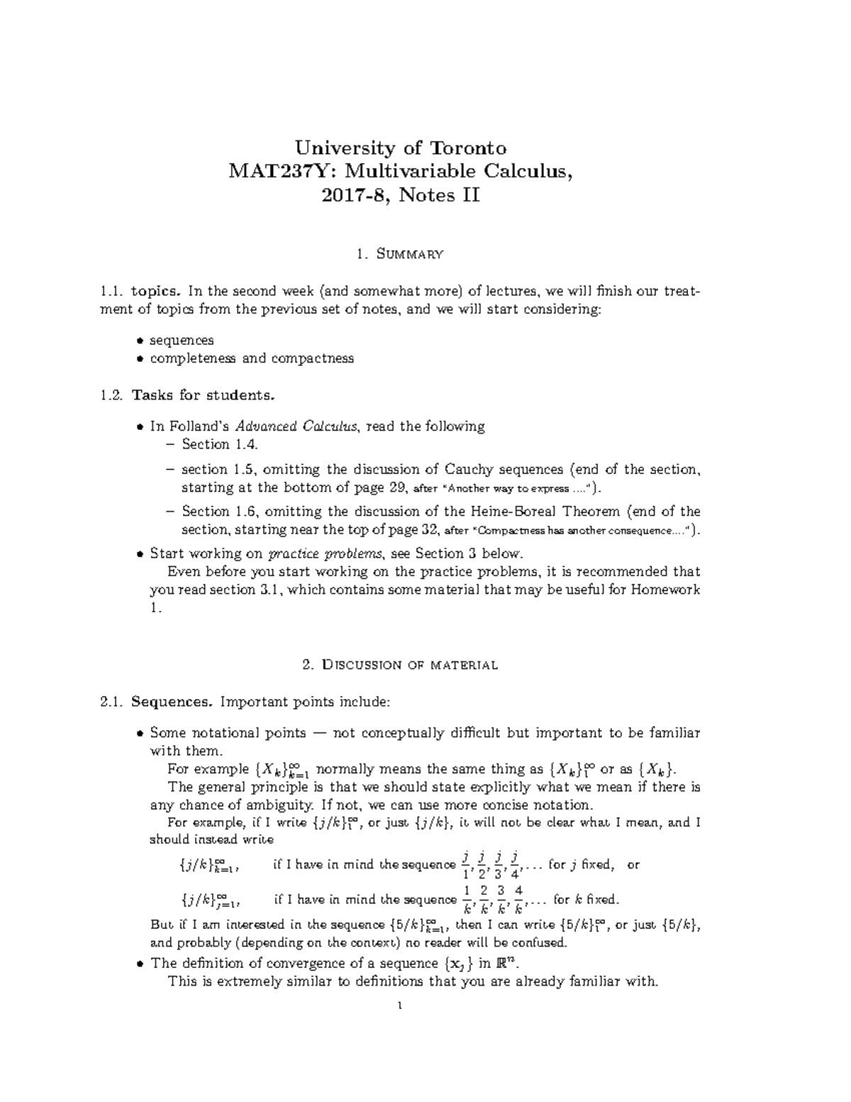 Notes 2 - Lecture summary - University of Toronto MAT237Y ...