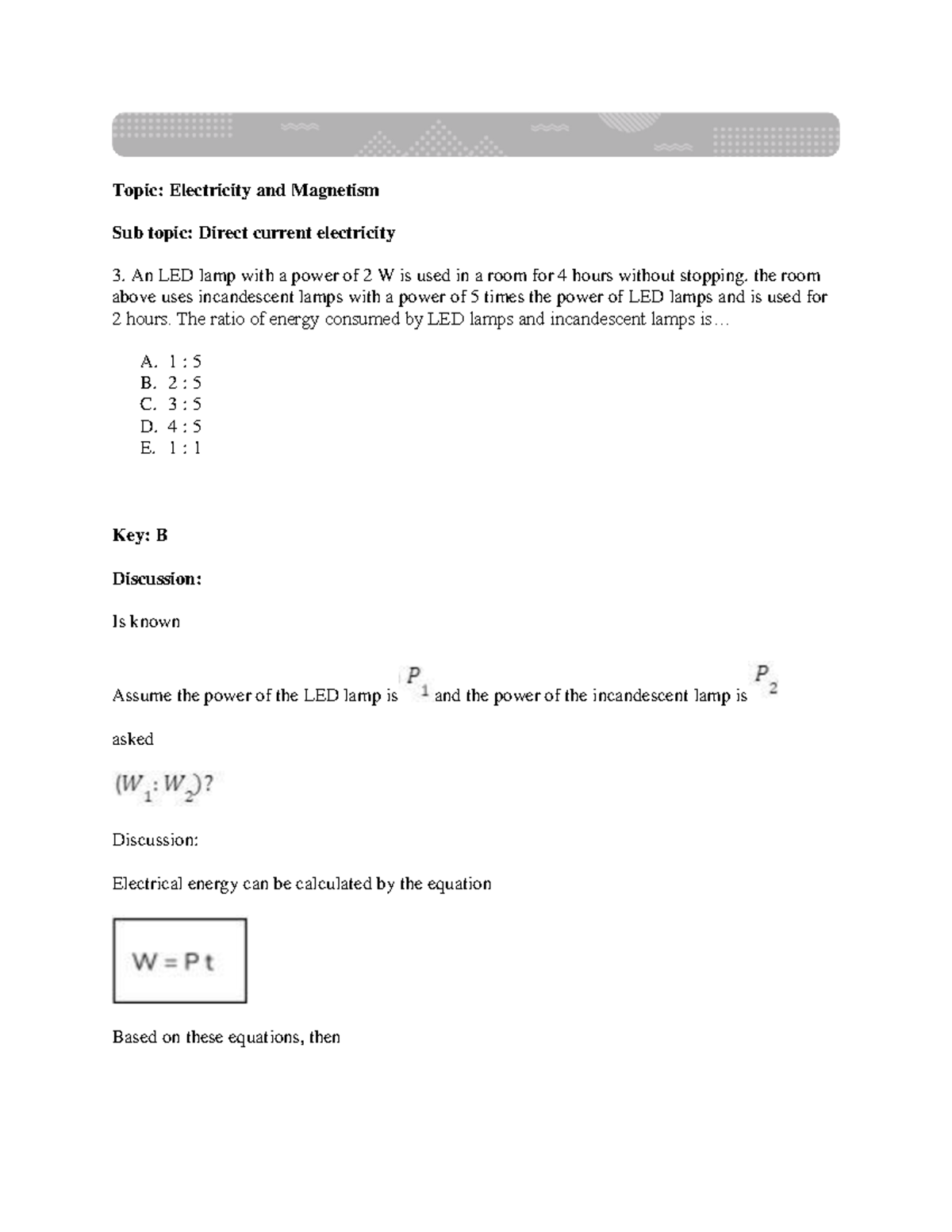 Exercise for Physics-2 - Topic: Electricity and Magnetism Sub topic ...