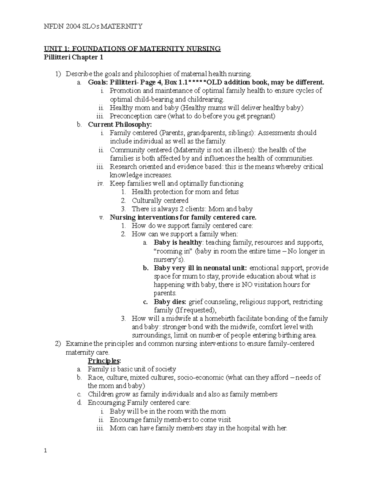 NFDN-2004-SLOs.docx - Summary nursing fundamentals - maternity - UNIT 1 ...