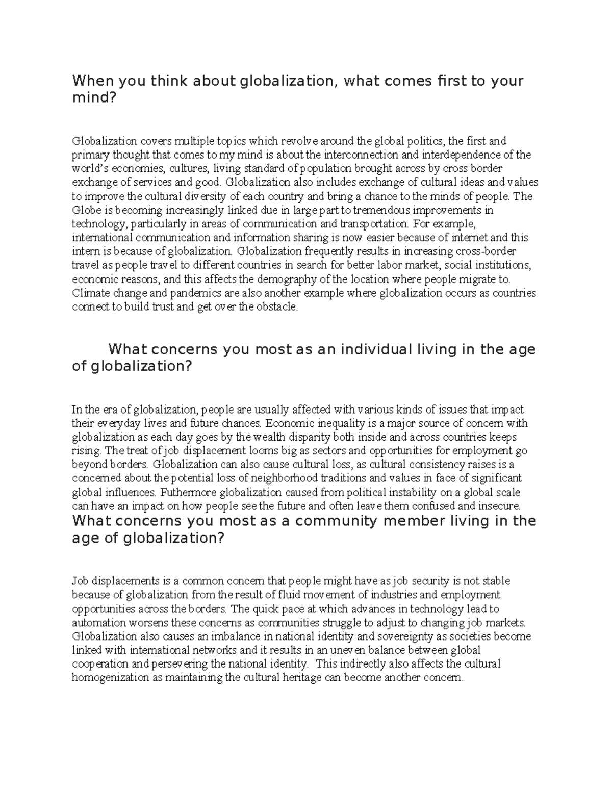 Globalisation notes - When you think about globalization, what comes ...