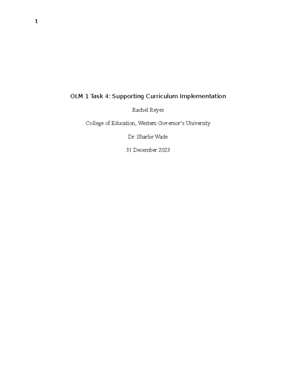 OLM1 Task 4 Supporting Curriculum Implementation - OLM 1 Task 4: Supporting Curriculum - Studocu