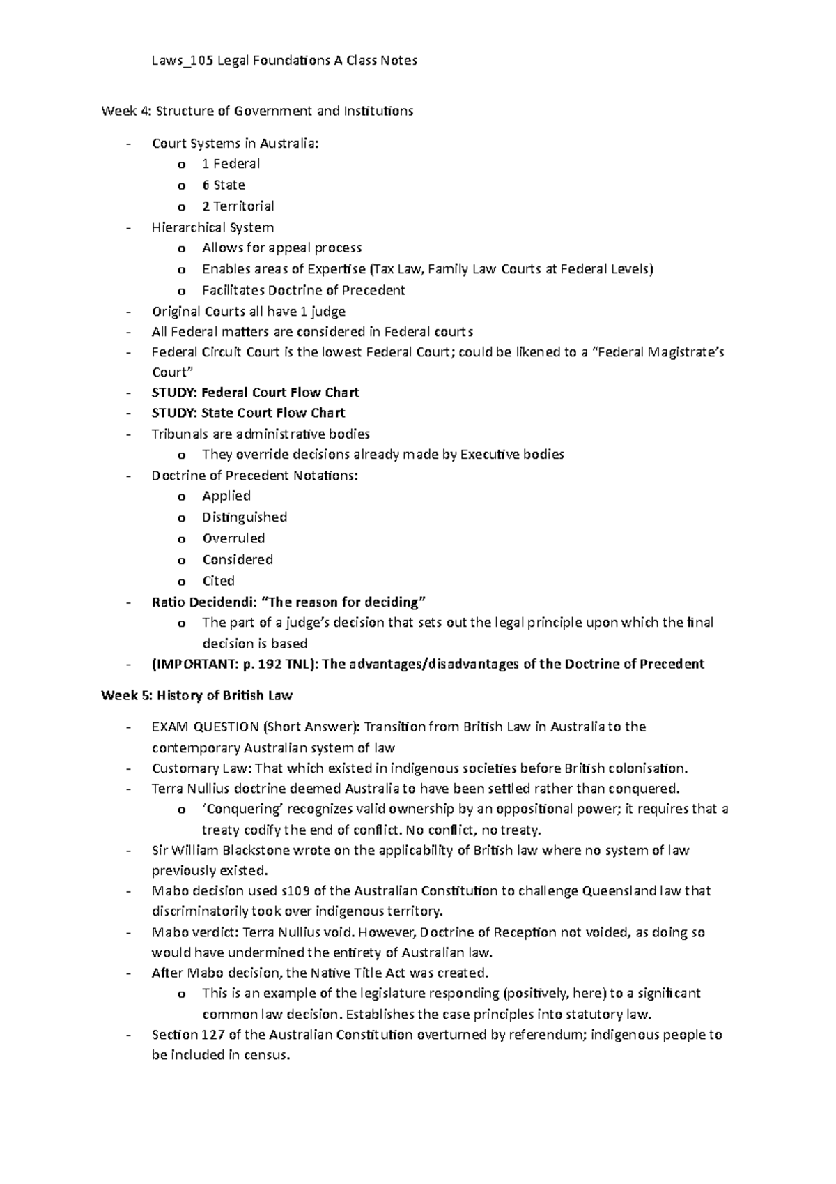 105 Lecture Notes - Laws_105 Legal Foundaions A Class Notes Week 4 ...