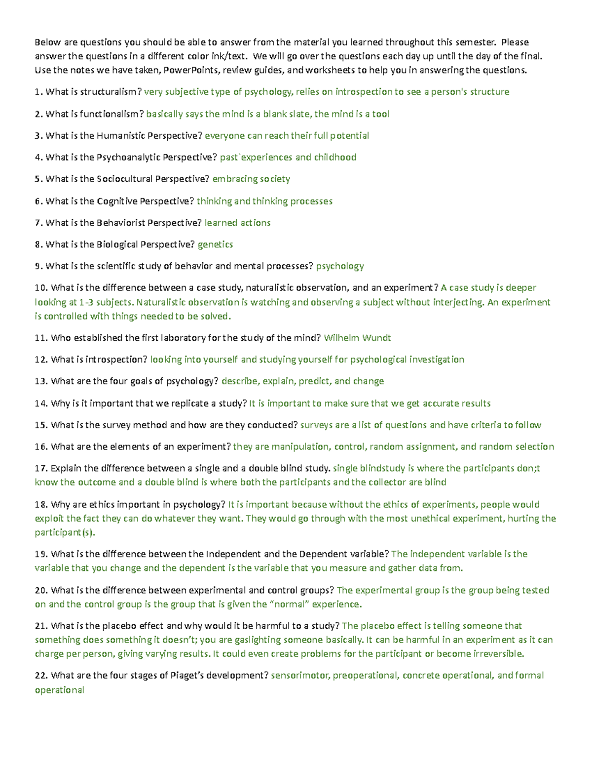 Semester 1 Review Guide - Below are questions you should be able to ...