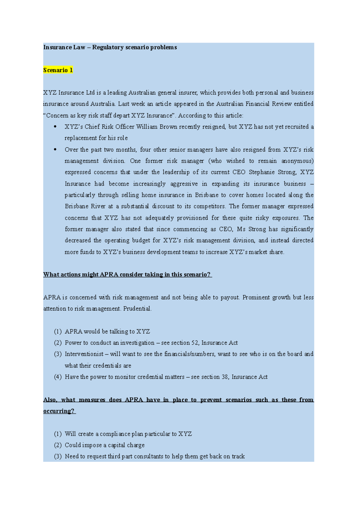 Legal and regulatory framework seminar - ASIC and APRA scenario ...