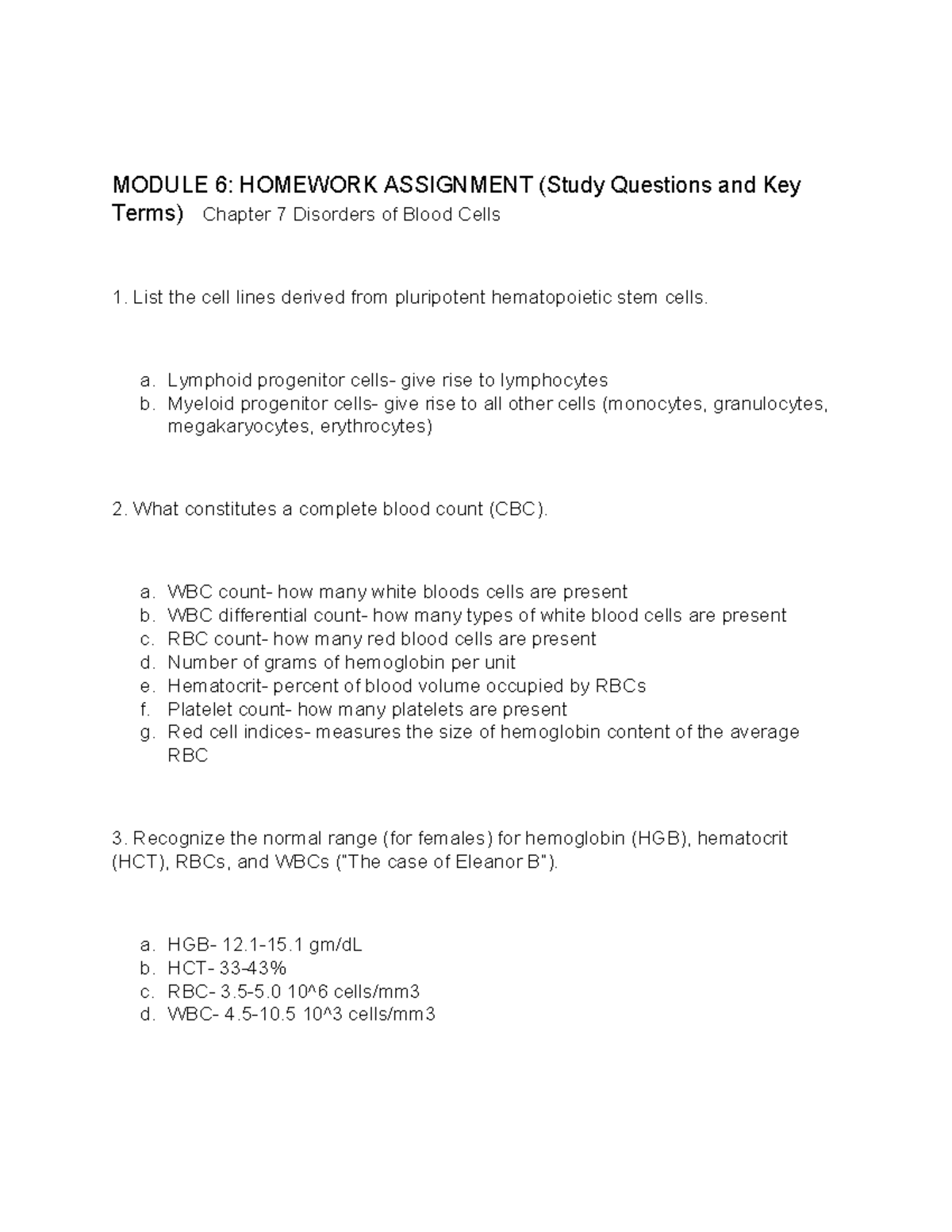 Pathophysiology Hmwrk 6 - MODULE 6: HOMEWORK ASSIGNMENT (Study ...