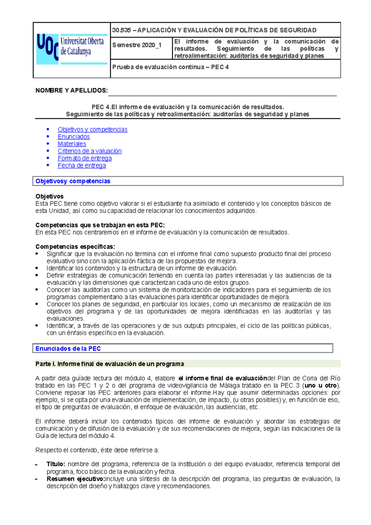 2020 1 PEC4 - PEC 4 - 30 – APLICACIÓN Y EVALUACIÓN DE POLÍTICAS DE ...