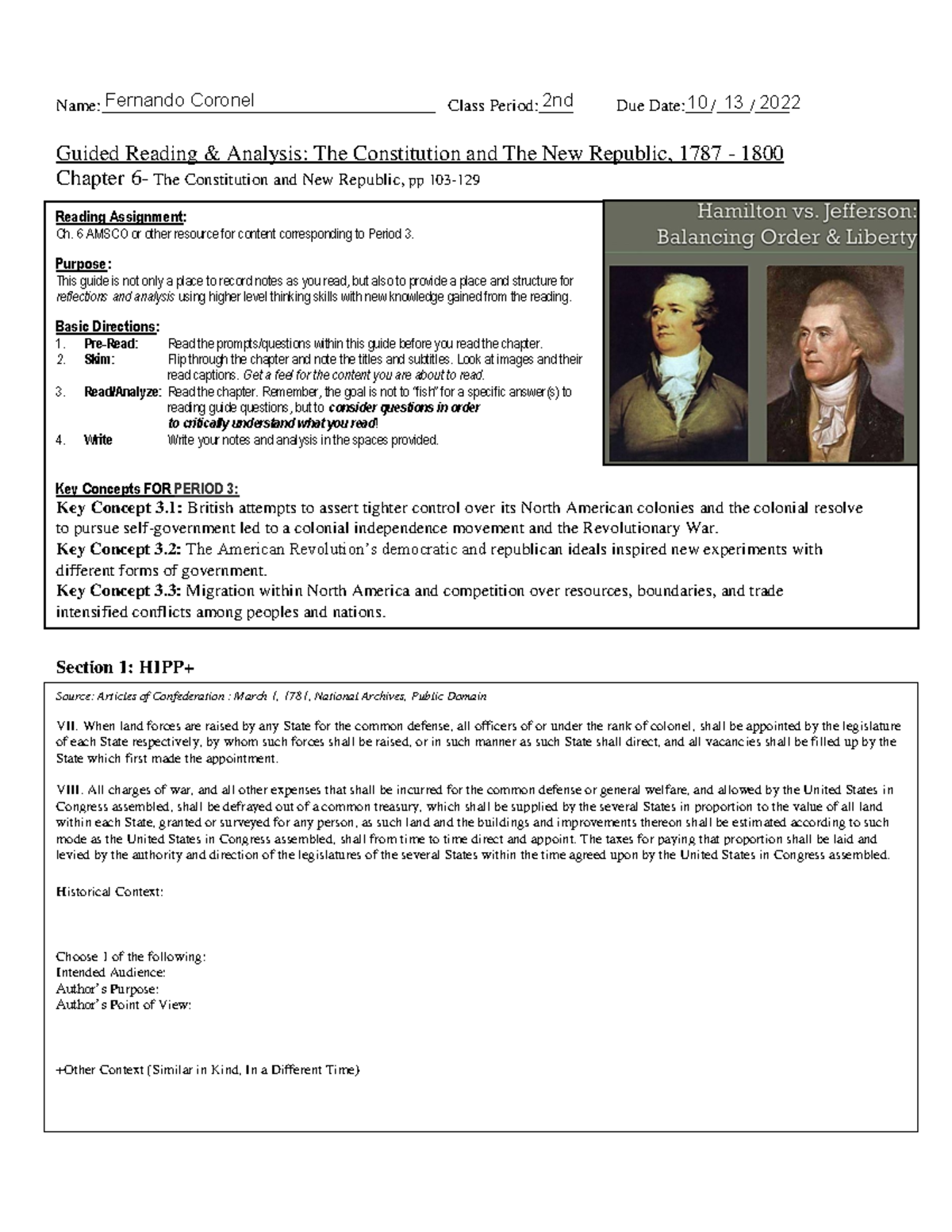 Amsco Chapter 06 Reading Guide[ 6970] - THIS IS A TRADITIONAL & OPTIONAL ASSIGNMENT... IT MUST ...