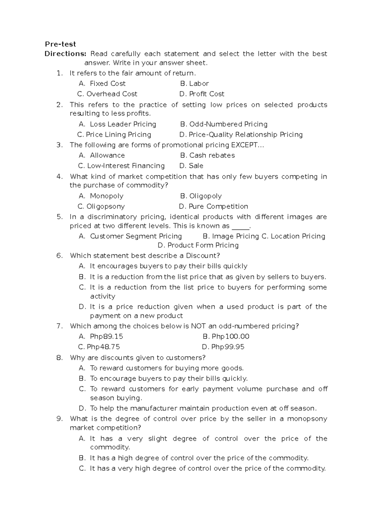 AIR SHS ABM PM-Q4 MOD11 - Worksheet - Pre-test Directions: Read ...