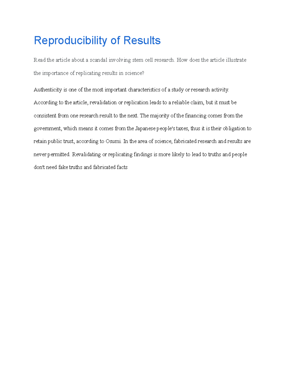 Reproducibility of Results - How does the article illustrate the ...