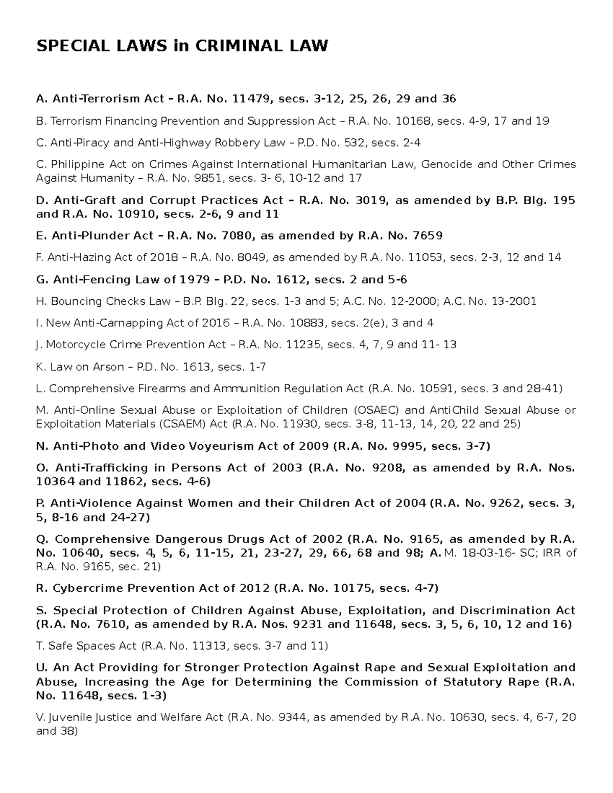 List of Special LAWS in Criminal LAW - SPECIAL LAWS in CRIMINAL LAW A ...