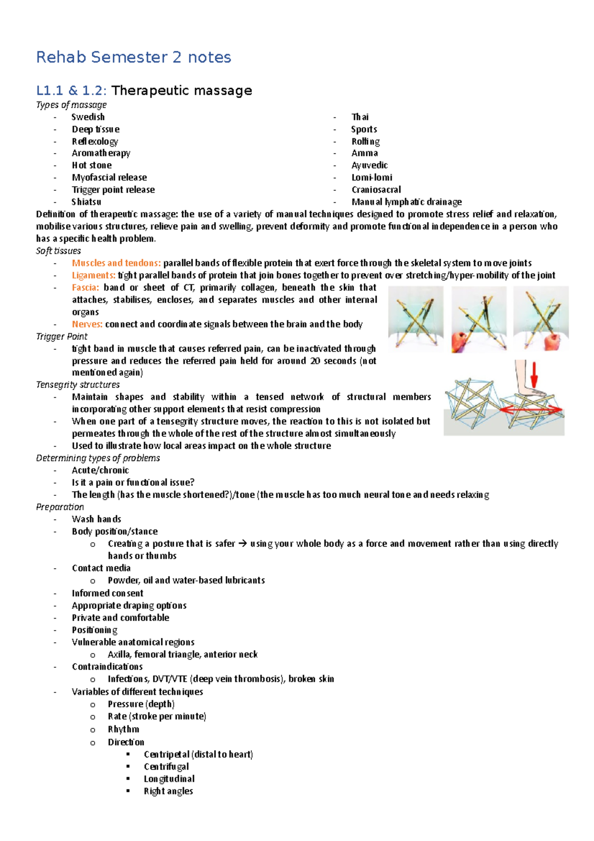 Rehab Semester 2 notes - Rehab Semester 2 notes L1 & 1: Therapeutic ...