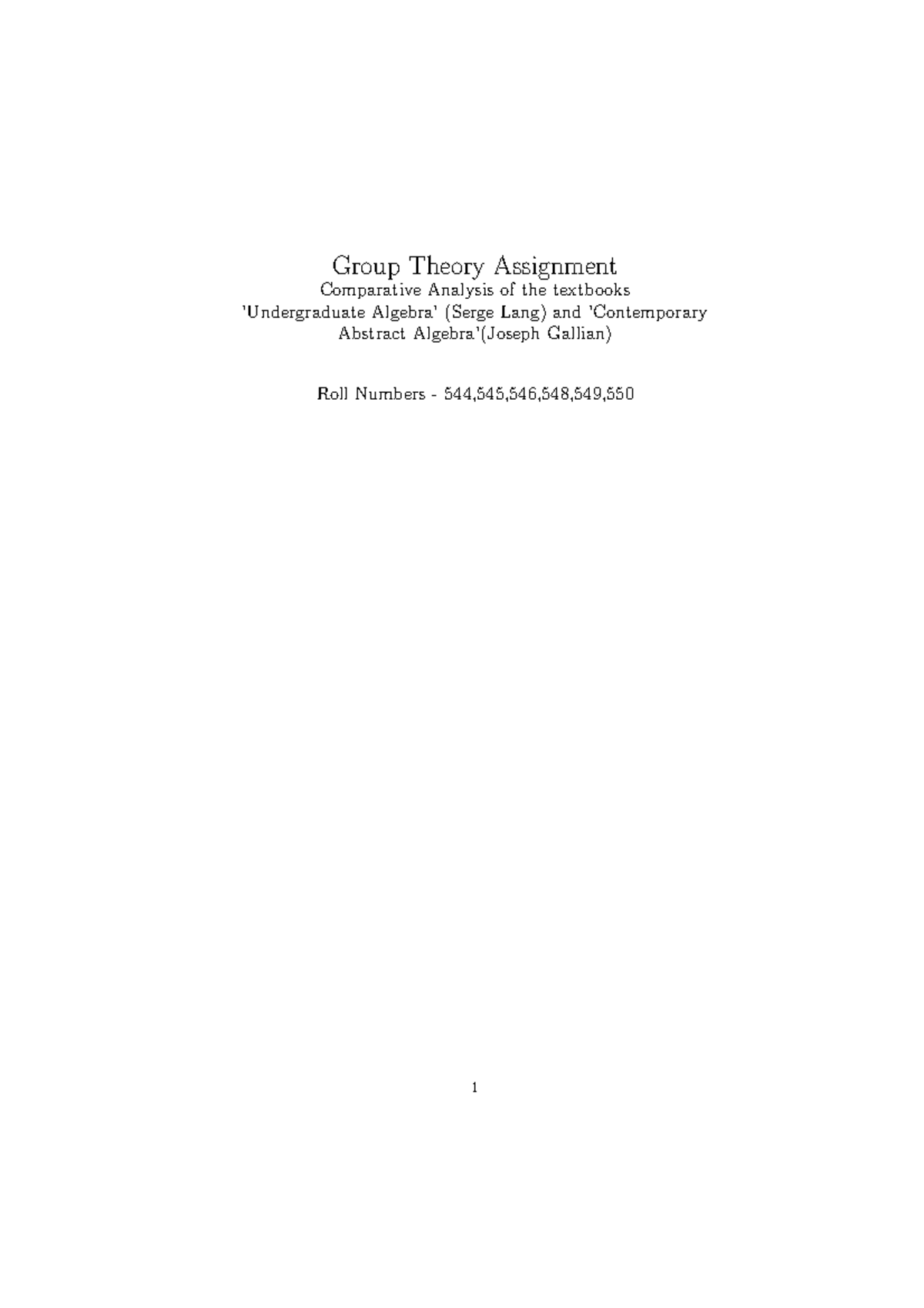 Group Theory Assignment - Group Theory Assignment Comparative Analysis ...