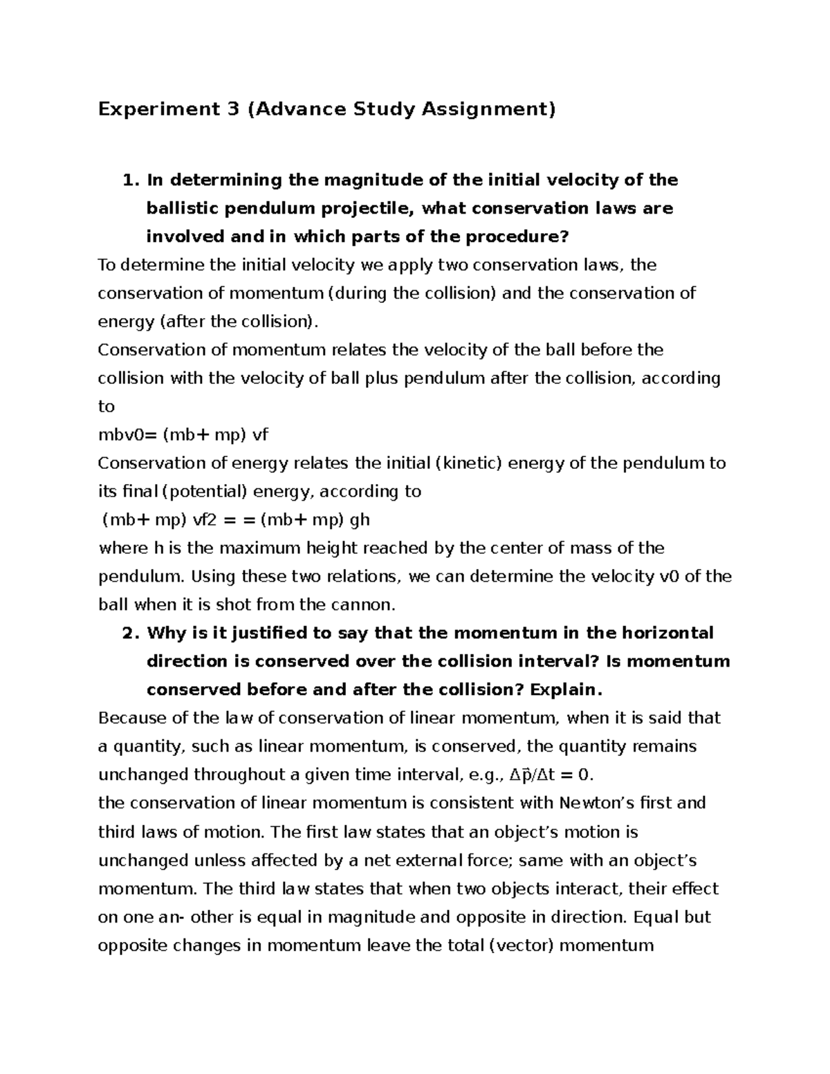 Docx - PHY - Experiment 3 (Advance Study Assignment) In determining the ...